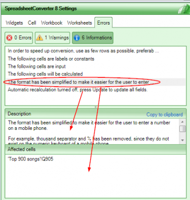 Help: The Messages tab - SpreadsheetConverter