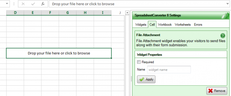 Help: The File Attachments widget - SpreadsheetConverter